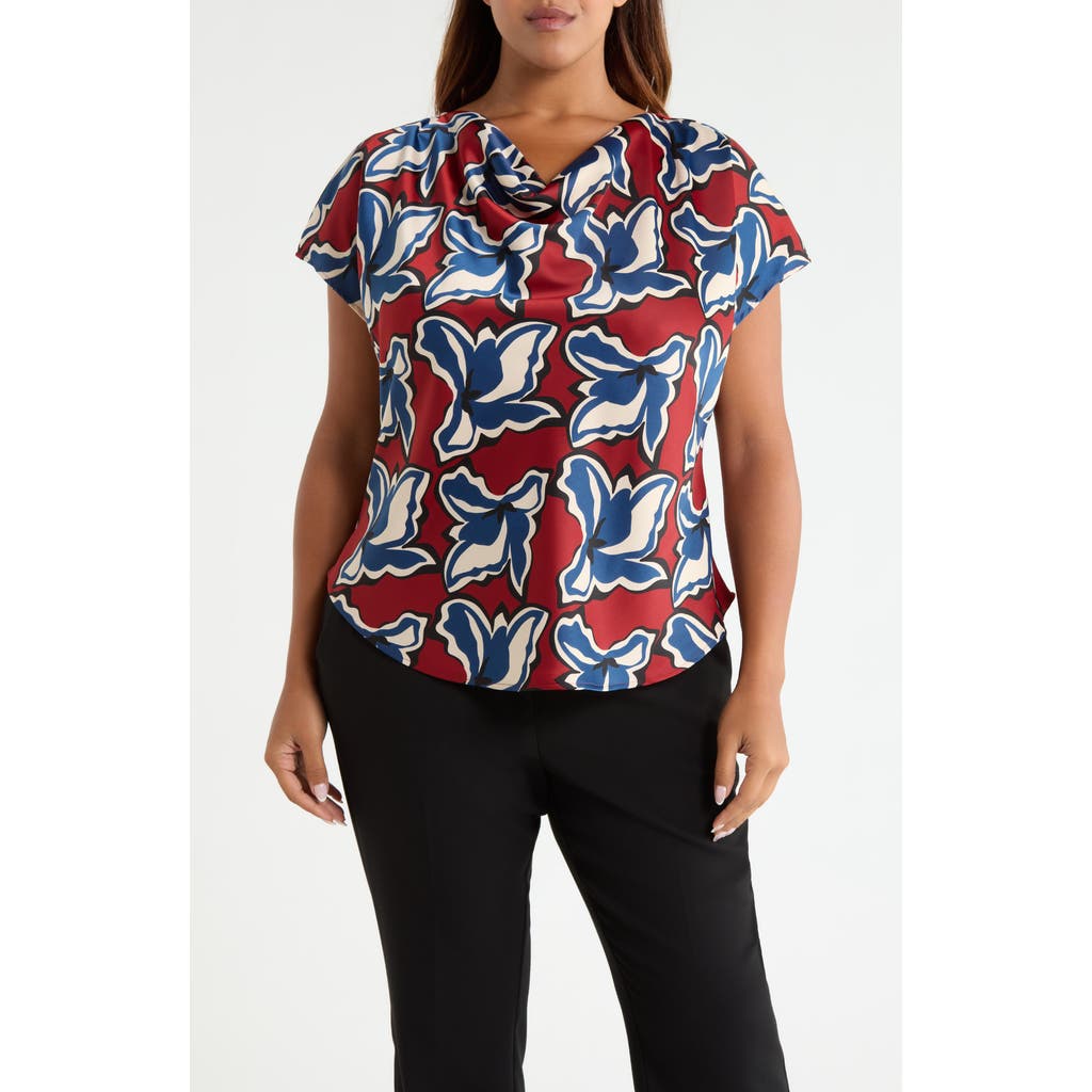 ANNE KLEIN Anne Klein Floral Cowl Neck Cap Sleeve Top
